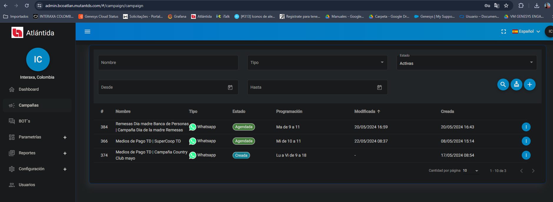 MONITOREO PLATAFORMA HERMES – INTERAXA COLOMBIA S.A.